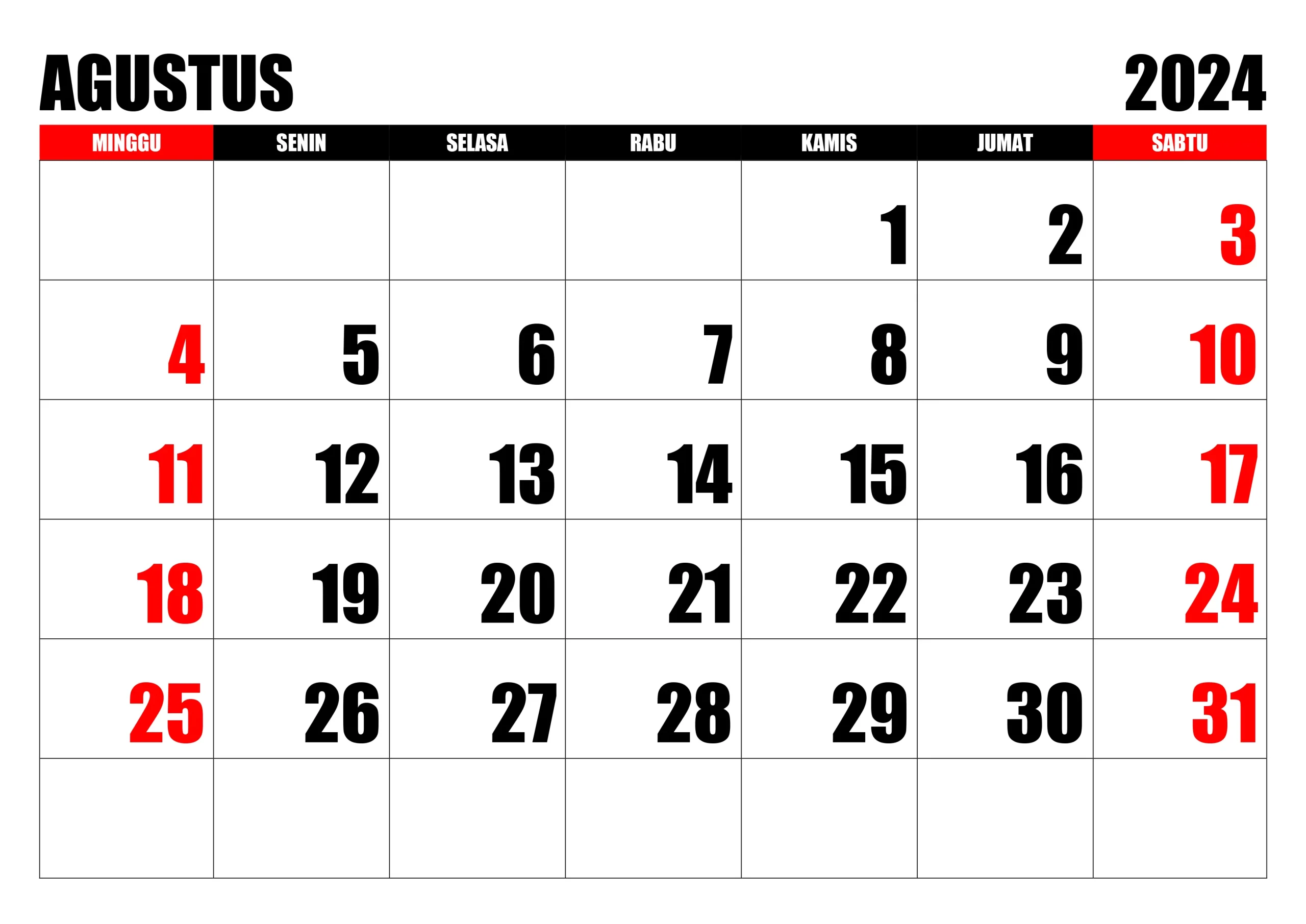 Kalender Agustus 2024: Daftar Hari Libur Nasional, Cuti Bersama, dan ...